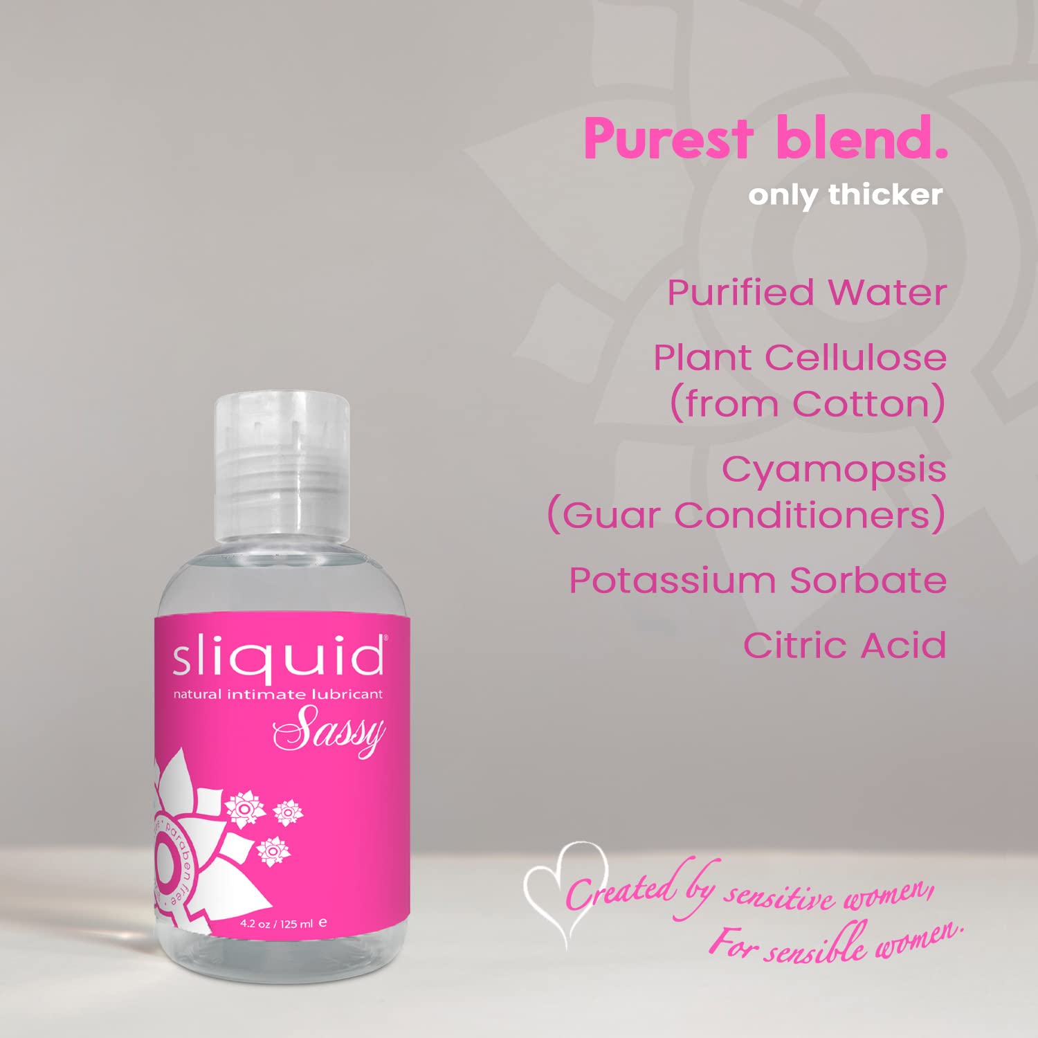 Sliquid Sassy Water-Based Lube - Thick, Long-Lasting Gel, Natural Lube for Women/Men/Couples, Unscented, 4.2 Fl Oz