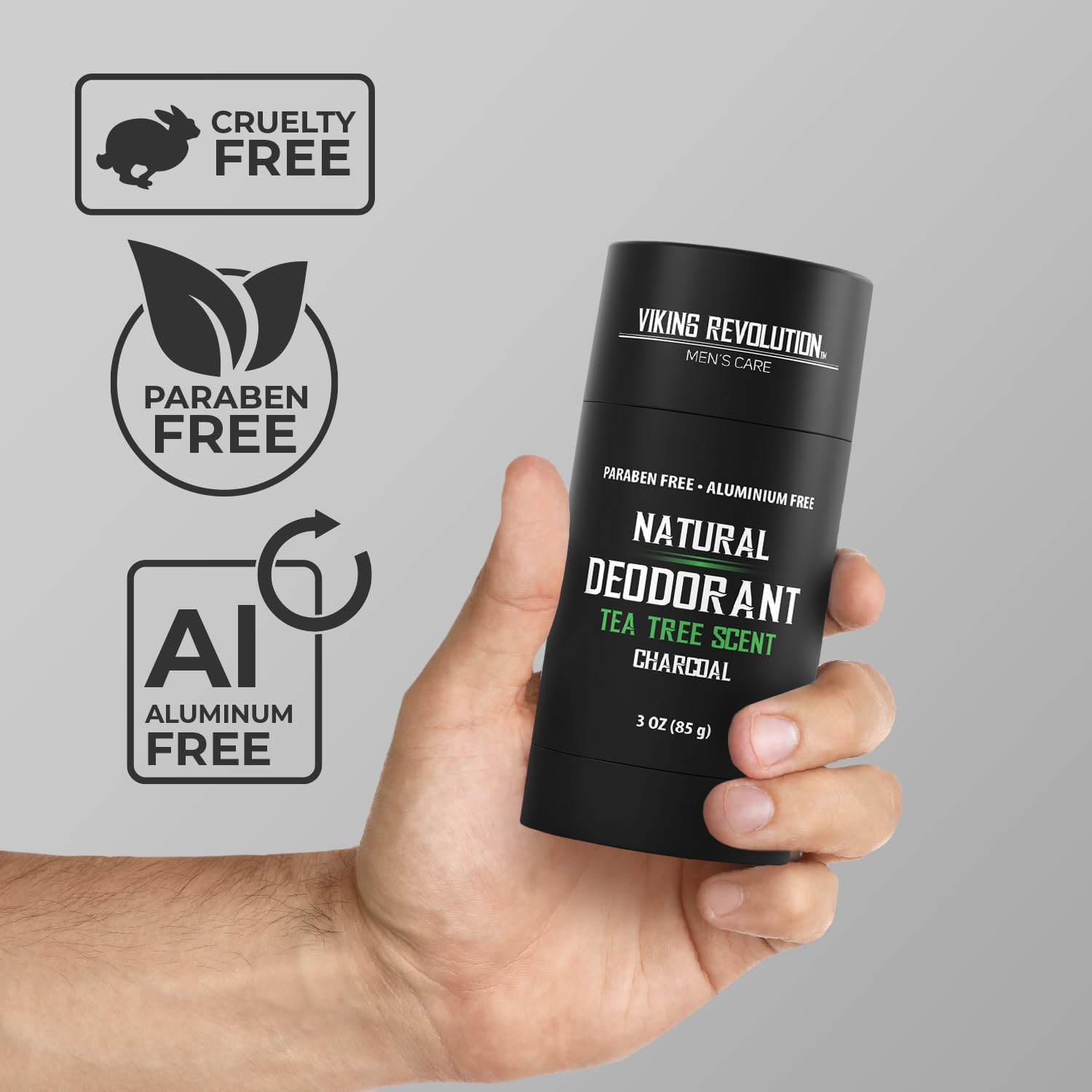 Viking Revolution Tea Tree Deodorant for Men - Natural Deodorant for Men Charcoal Deodorant Men with Shea Butter, Coconut Oil, Baking Soda, Beeswax - Mens Deodorant Aluminum Free (3oz)