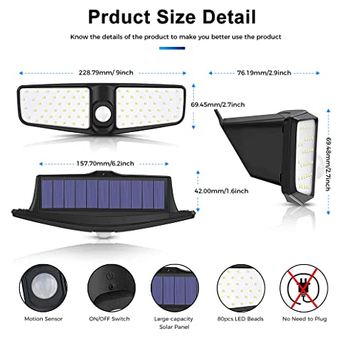YOOMAO 100 LED Super Bright Outdoor Solar Lamp PIR Motion Sensor IP65 Waterproof Wall Light 270 ° Wide-Angle Lighting Garden Lights