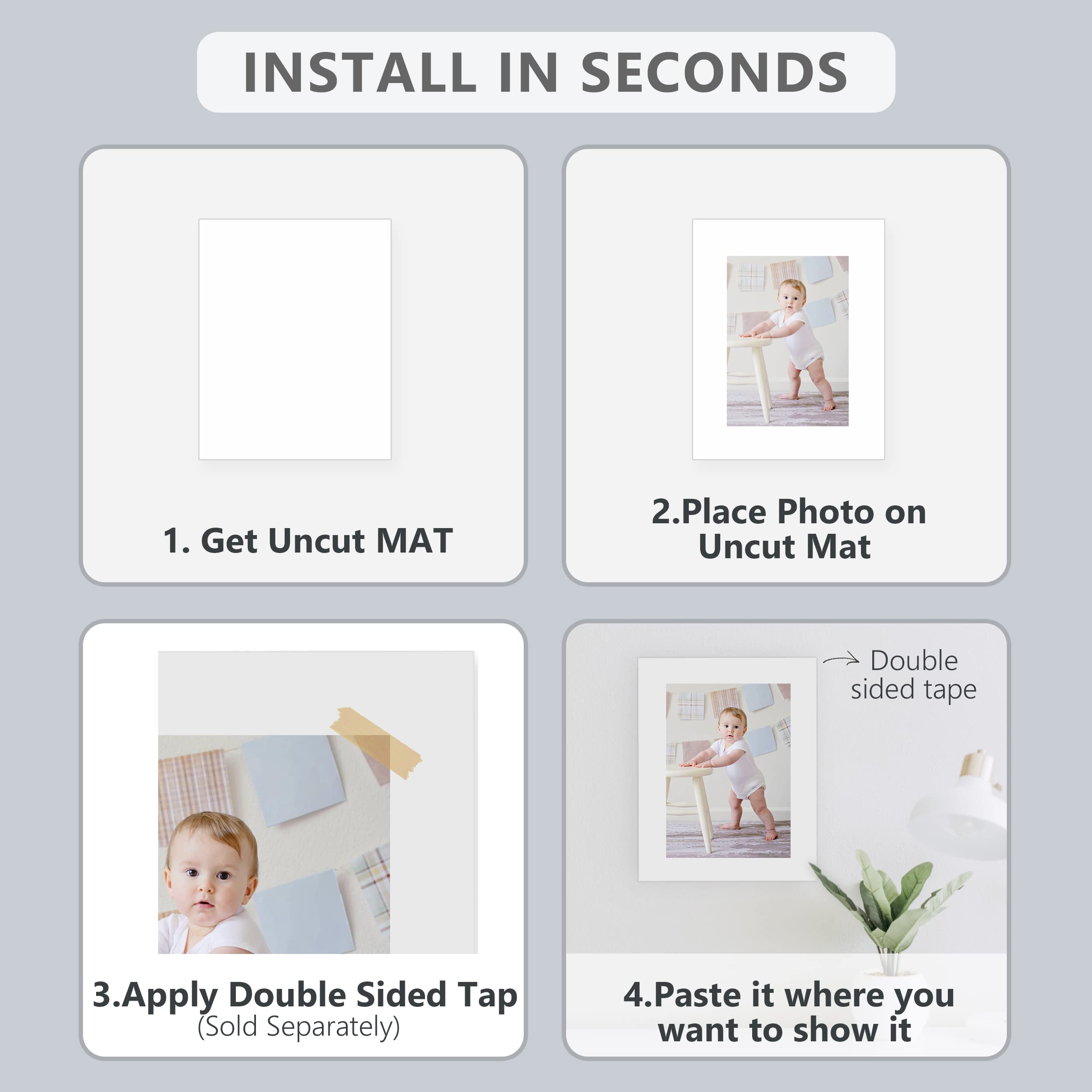 Somime 10 Packs White 5x7 Picture Mat with Backing,Acid Free Photo Prints 5x7 Picture Board