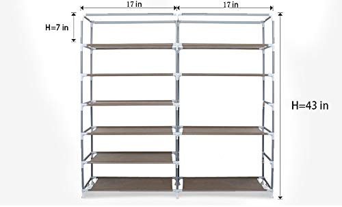 TXT&BAZ 20-Pairs Portable Boot Rack Double Row Shoe Rack Covered with Nonwoven Fabric(7-Tiers Grey)