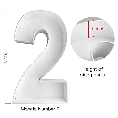 Mosaic Numbers for Balloons 3.3 Ft Pre-Cut Number 2 Balloon Frame Large Cardboard Marquee Numbers for 2nd Birthday Party Decorations Balloon Number Frame 2