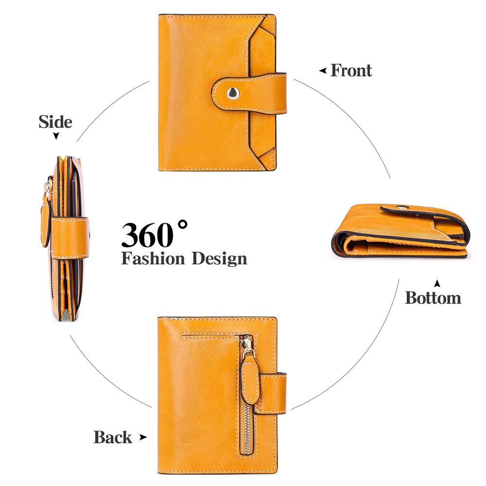 GOIACII Women Wallet RFID Blocking Leather Small Bifold Zipper Pocket Wallet Compact Card Case Purse with ID Window