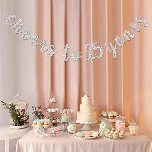 INNORU Glitter Silver Cheers to 25 Years Banner - 25th Birthday Sign Bunting 25th Marriage Anniversary Party Bunting Decorations