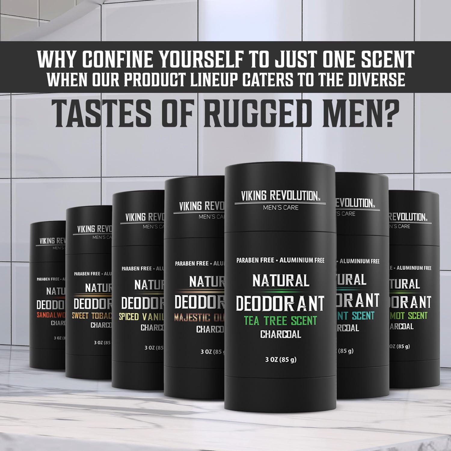 Viking Revolution Tea Tree Deodorant for Men - Natural Deodorant for Men Charcoal Deodorant Men with Shea Butter, Coconut Oil, Baking Soda, Beeswax - Mens Deodorant Aluminum Free (3oz)