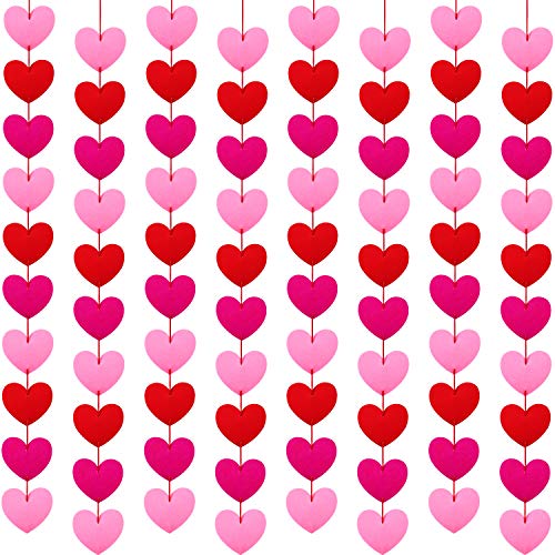 120 Pieces Felt Heart Garlands Heart Hanging String Garland Valentines Day Garland Decor with Red Rope for Valentines Anniversaries Wedding Party Supplies (Red, Pink, Rose Red) (Red, Pink, Rose Red)