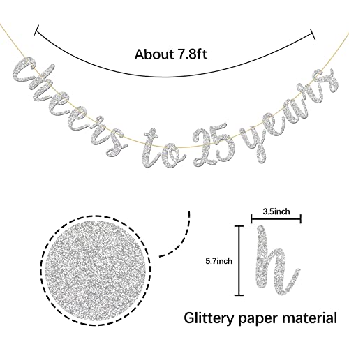 INNORU Glitter Silver Cheers to 25 Years Banner - 25th Birthday Sign Bunting 25th Marriage Anniversary Party Bunting Decorations