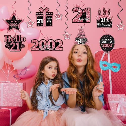 40Pcs Rose Gold 21st Birthday Decorations for Her Hanging Swirls, No-DIY 21st Birthday Decorations Ceiling Streams, Hello 21 Hanging Swirls 21st Birthday Decorations for Her cocomigo