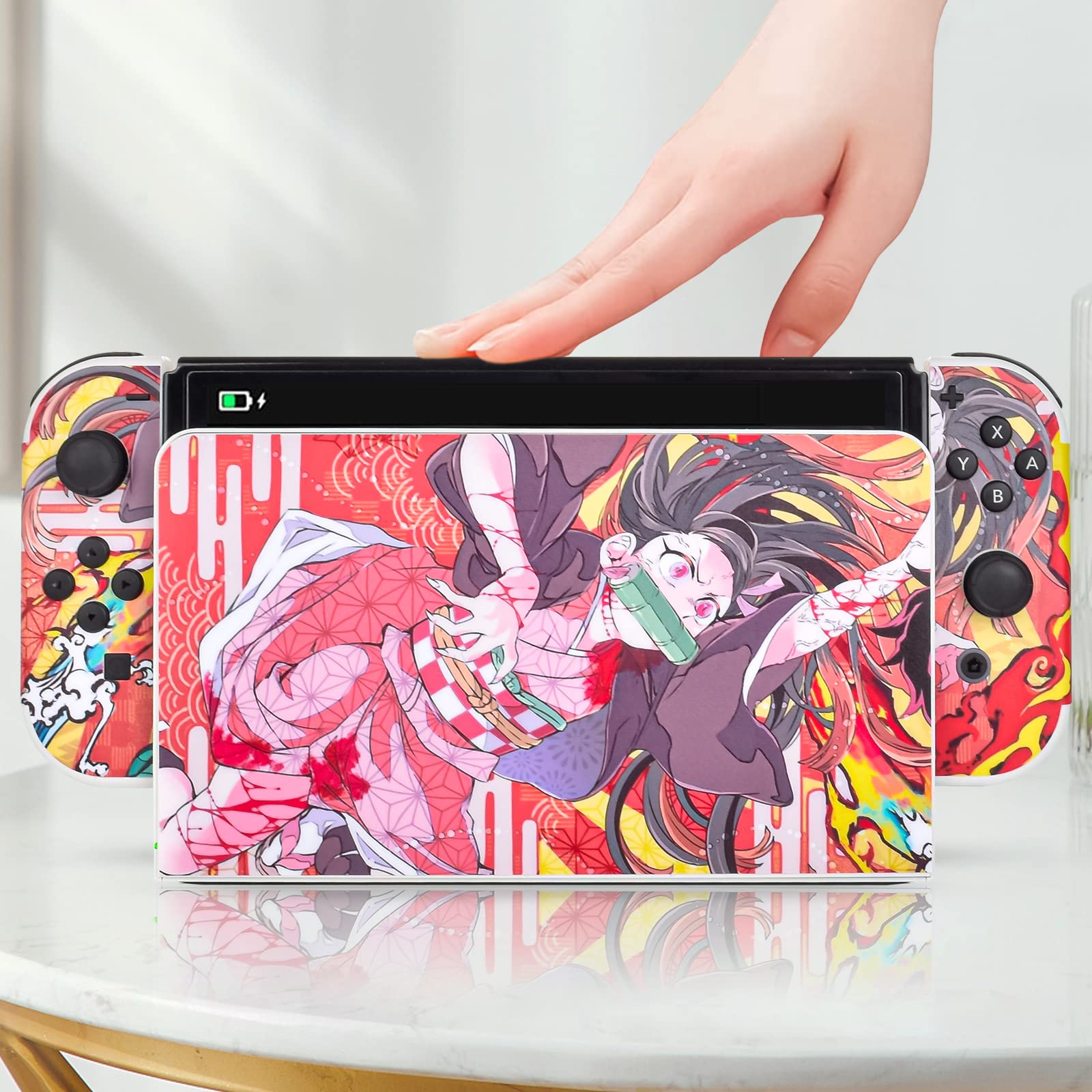 DLseego Switch OLED Skin Wrap Decal Anime Cool Sticker Full Protective Scratch Resistant Vinyl Cover for New Switch Model Game Console Joy Con - Red
