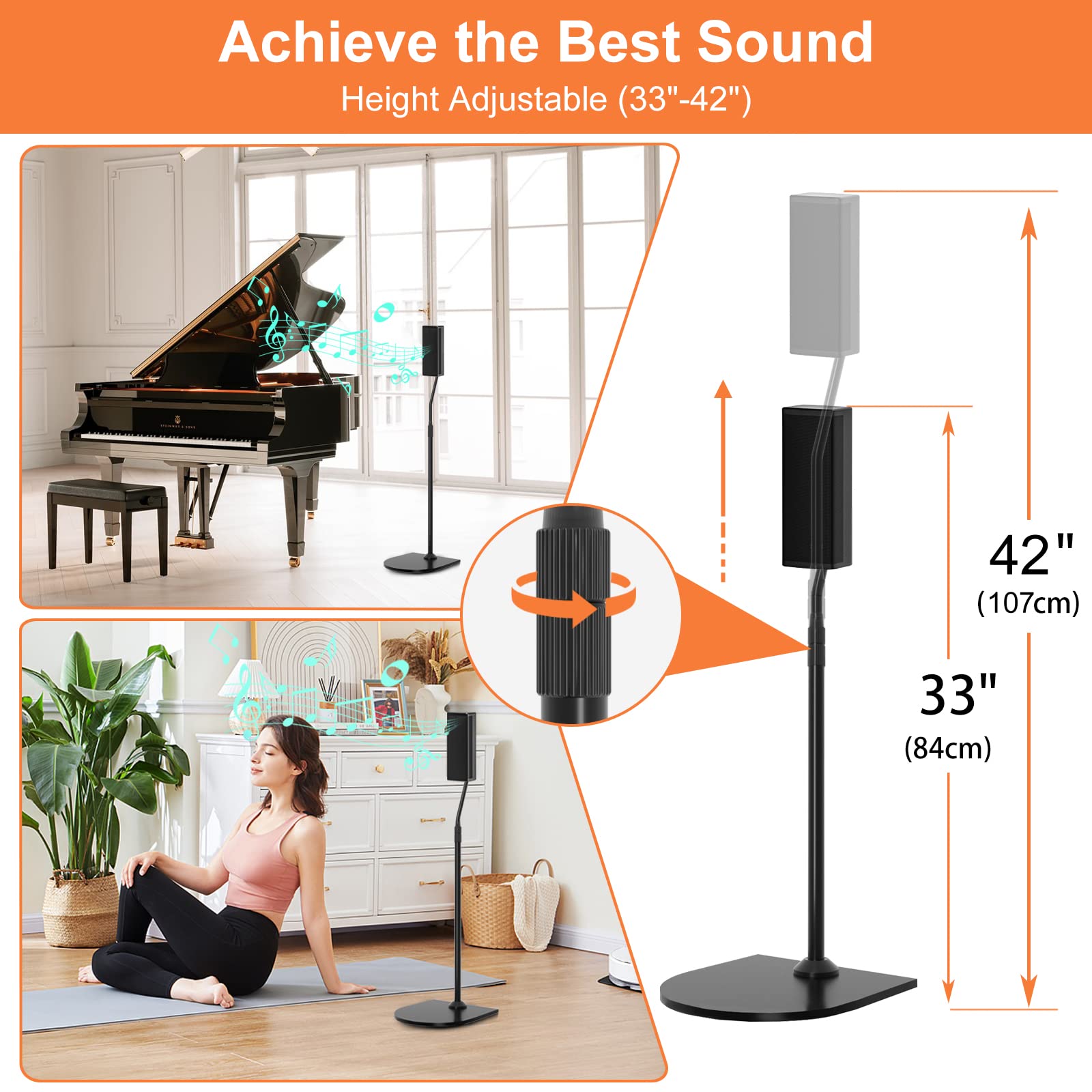 Adjustable Stand for Bose Speaker Stands wr Slideconnect Bracket, for Bose UB-20, UB-20 II, WB-50 II, UFS-20 II, UTS-20 II, CM520, CineMate II, GS II, for Bose Speaker Floor Stands, Pack of 2