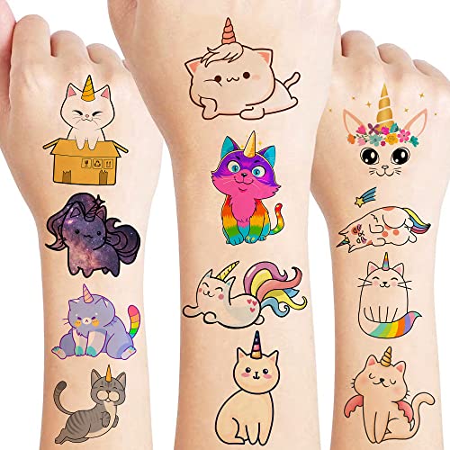 Caticorn Temporary Tattoos Birthday Party Supplies Decorations 96PCS Cat Unicorn Tattoos Stickers Cute Party Favors Kids Girls Boys Gifts Classroom School Prizes Themed Christmas
