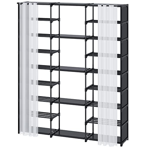 Buzowruil 9-Tier Large Shoe Rack - Metal Shoe Storage Tower with Curtain for Entryway, Holds 50-55 Pairs, Black