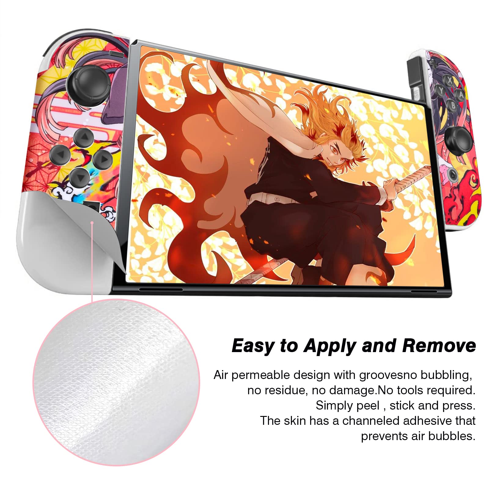 DLseego Switch OLED Skin Wrap Decal Anime Cool Sticker Full Protective Scratch Resistant Vinyl Cover for New Switch Model Game Console Joy Con - Red