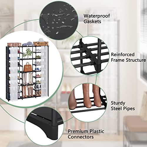Buzowruil 9-Tier Large Shoe Rack - Metal Shoe Storage Tower with Curtain for Entryway, Holds 50-55 Pairs, Black