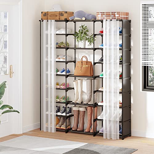 Buzowruil 9-Tier Large Shoe Rack - Metal Shoe Storage Tower with Curtain for Entryway, Holds 50-55 Pairs, Black