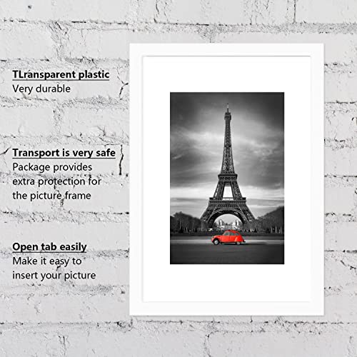 BOANKODU 8x10 Picture Frame Set of 2, Made of High Definition Transparent Plastic for 5x7 with Mat or 8x10 Without Mat, Wall Mounting Photo Frames, White