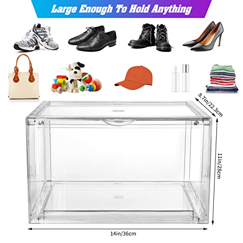 XGGJWW Shoe Storage Boxes 6 Pack x 25Qt Display Case with Magnetic Door, Clear Stackable Organizer Storage Bins for for Closet, Foldable Shoe Rack for Sneakers, High Heels, Boots