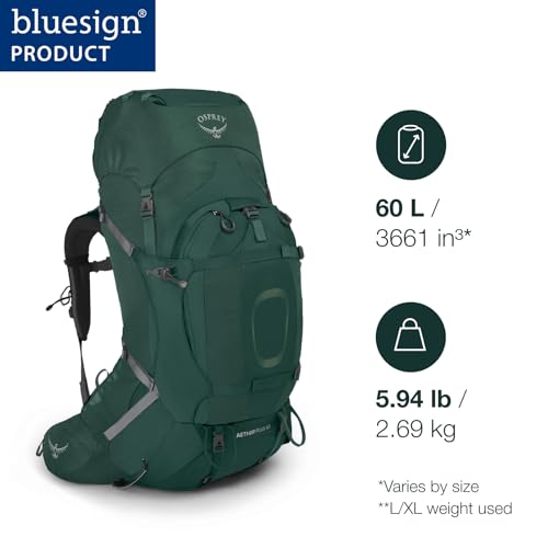 Osprey Aether Plus 60L Men's Backpacking Backpack, Black, L/XL
