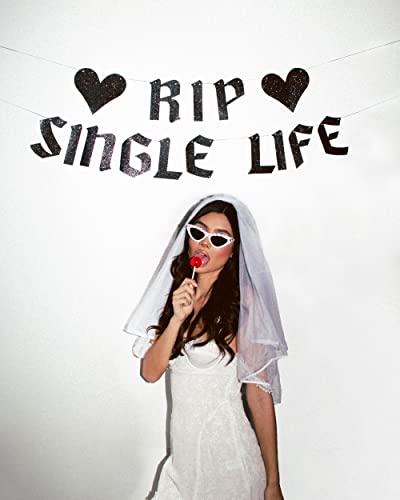 xo, Fetti RIP Single Life Glitter Banner - Black, 5 Ft. | Bachelorette Party Decorations, Fun Bach Backdrop, Bride or Die, Gag Gift