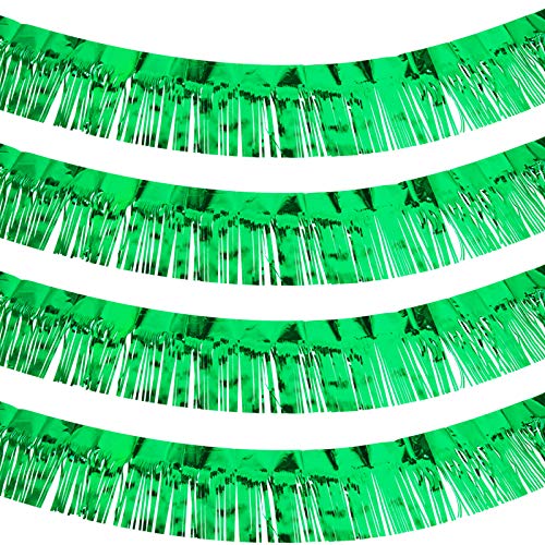 WILLBOND 4 Packs 10 Feet Foil Fringe Garland Metallic Foil Tinsel Fringe Garland Wall Hanging Fringe Banner for Wedding Birthday Parties Holiday Decorations and More (Green)
