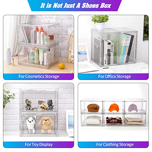 XGGJWW Shoe Storage Boxes 6 Pack x 25Qt Display Case with Magnetic Door, Clear Stackable Organizer Storage Bins for for Closet, Foldable Shoe Rack for Sneakers, High Heels, Boots