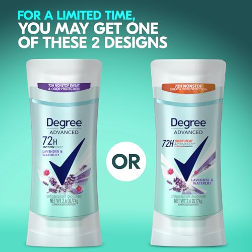 Degree Advanced Protection Antiperspirant Deodorant Lavender & Waterlily for 72-Hour Sweat & Odor Control for Women, with Body Heat Activated Technology, 2.6 oz