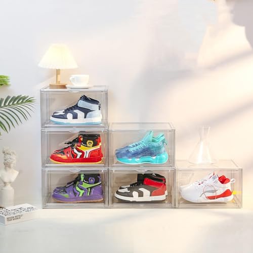 XGGJWW Shoe Storage Boxes 6 Pack x 25Qt Display Case with Magnetic Door, Clear Stackable Organizer Storage Bins for for Closet, Foldable Shoe Rack for Sneakers, High Heels, Boots