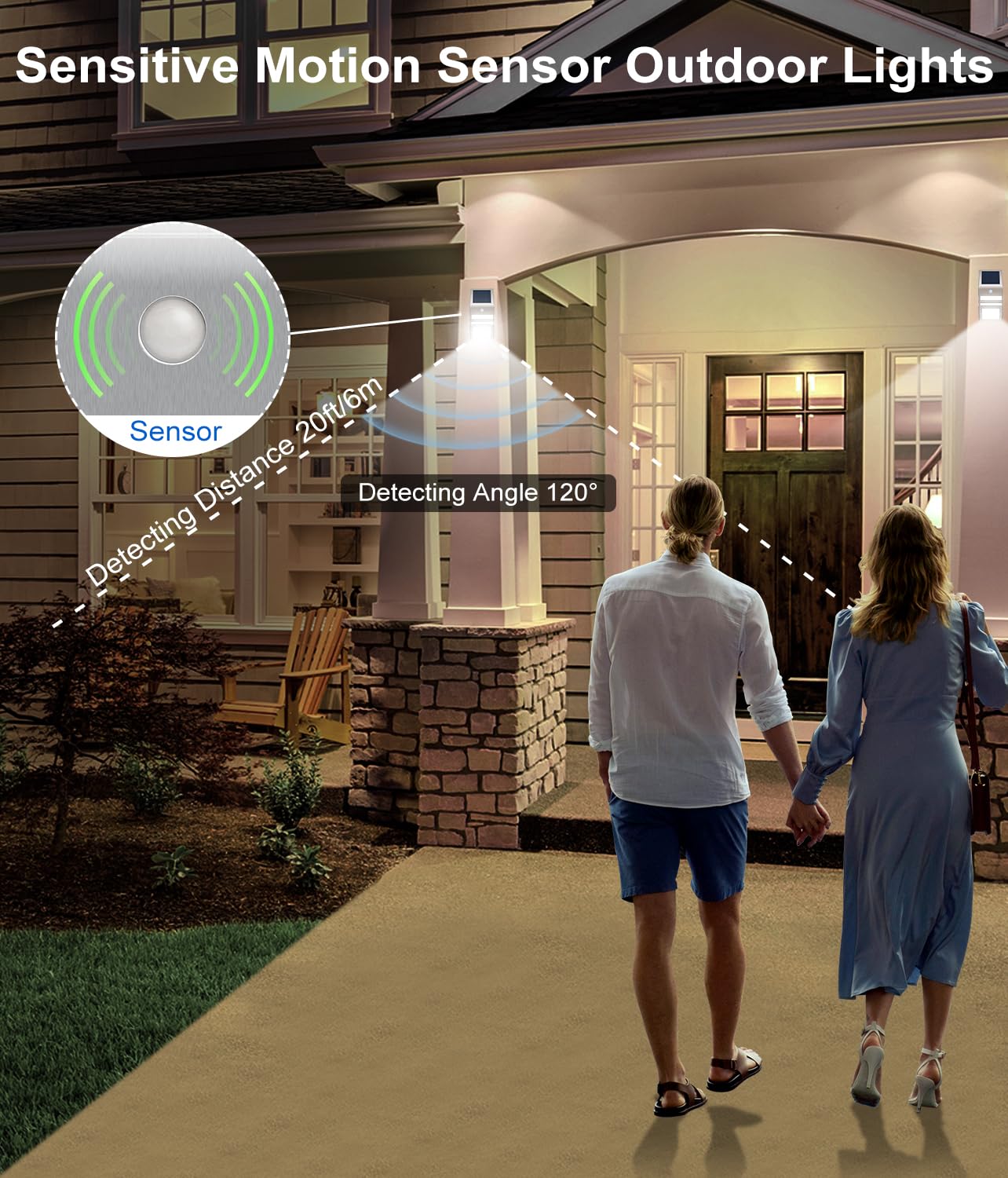 Roopure Solar Fence Light 8 Pack Bundle, Solar Motion Lights Cool White Lighting & Solar Wall Light Outdoor Up and Down Warm Lighting Security and Decorative for Yard Fence Deck Step Wall Porch Garden