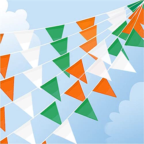 40 Meters/131 Feet Waterproof PE Green White and Orange Pennant Bunting Banner St. Patrick's Day Parade Decorations Irish National Day Flags, Garden Street Bar Festive Decor, (USAPEGREEN02)