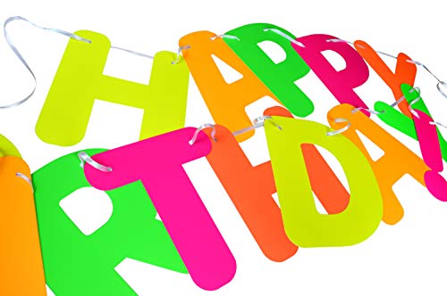 Midnight Glo Neon Happy Birthday Banner Decoration Black Light Reactive UV Glow Birthday Party