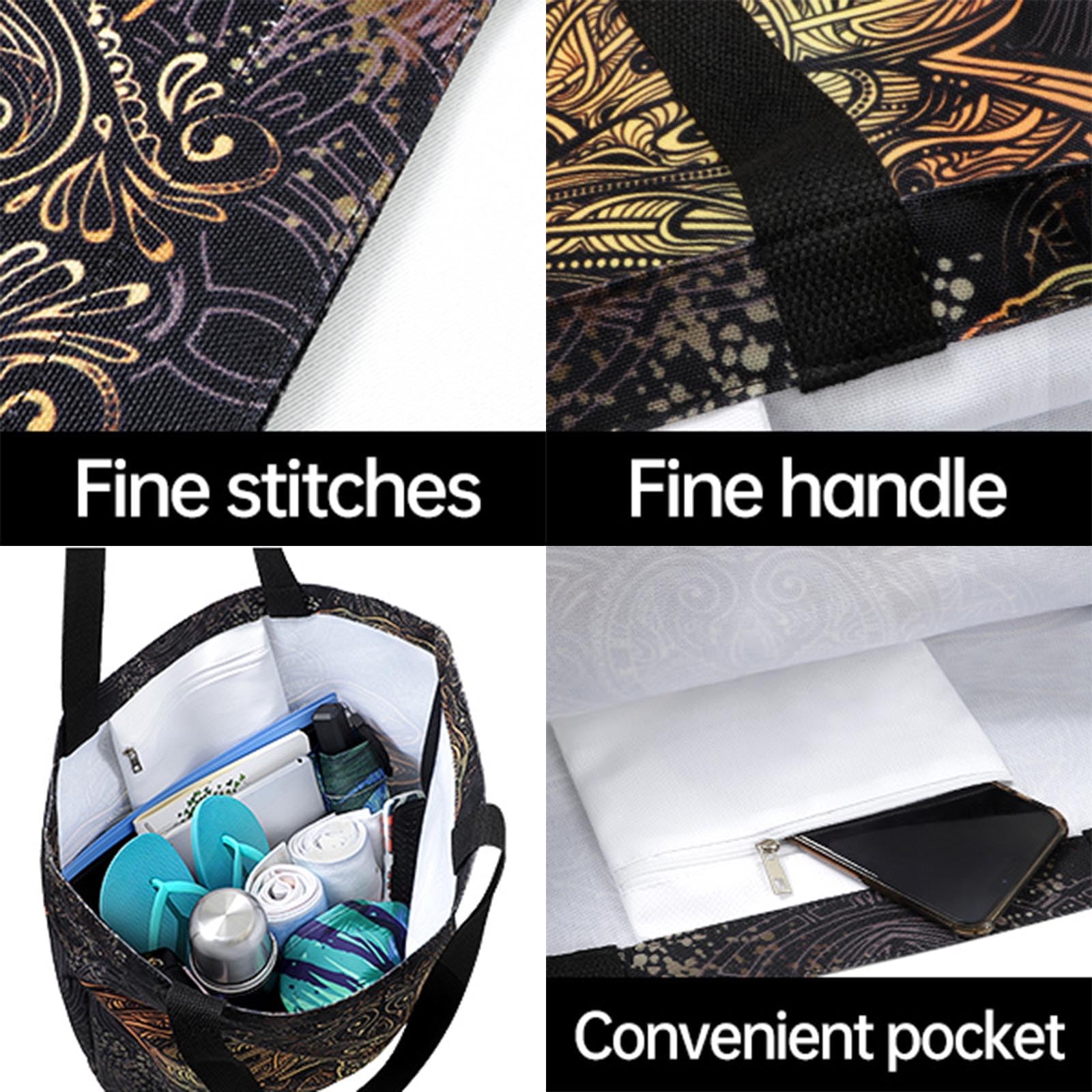 ZzWwR Cute Cartoon Black White Cats Pattern Extra Large Canvas Market Beach Travel Reusable Grocery Shopping Tote Bag Portable Storage HandBags