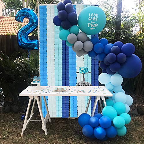 BEISHIDA 12PCS Four Leaf Clover Paper Garland 120ft Navy Blue Ocean Party Streamers Tissue Flower Reusable Hanging Banner for Wedding Baby Shower Home Party Backdrop Graduation Decoration