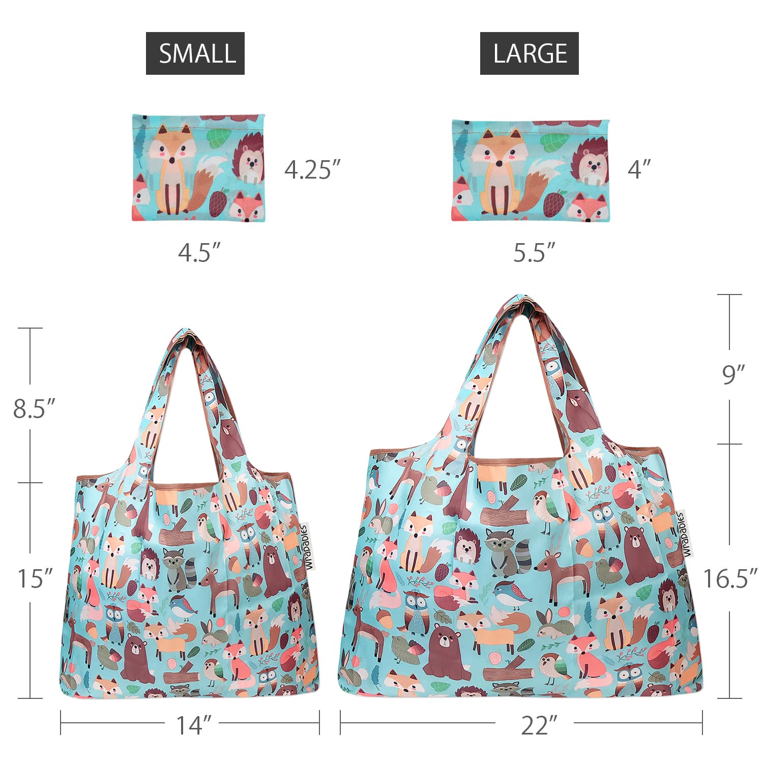 allydrew Large & Small Foldable Tote Nylon Reusable Grocery Bags, Set of 2, Wilderness Animals