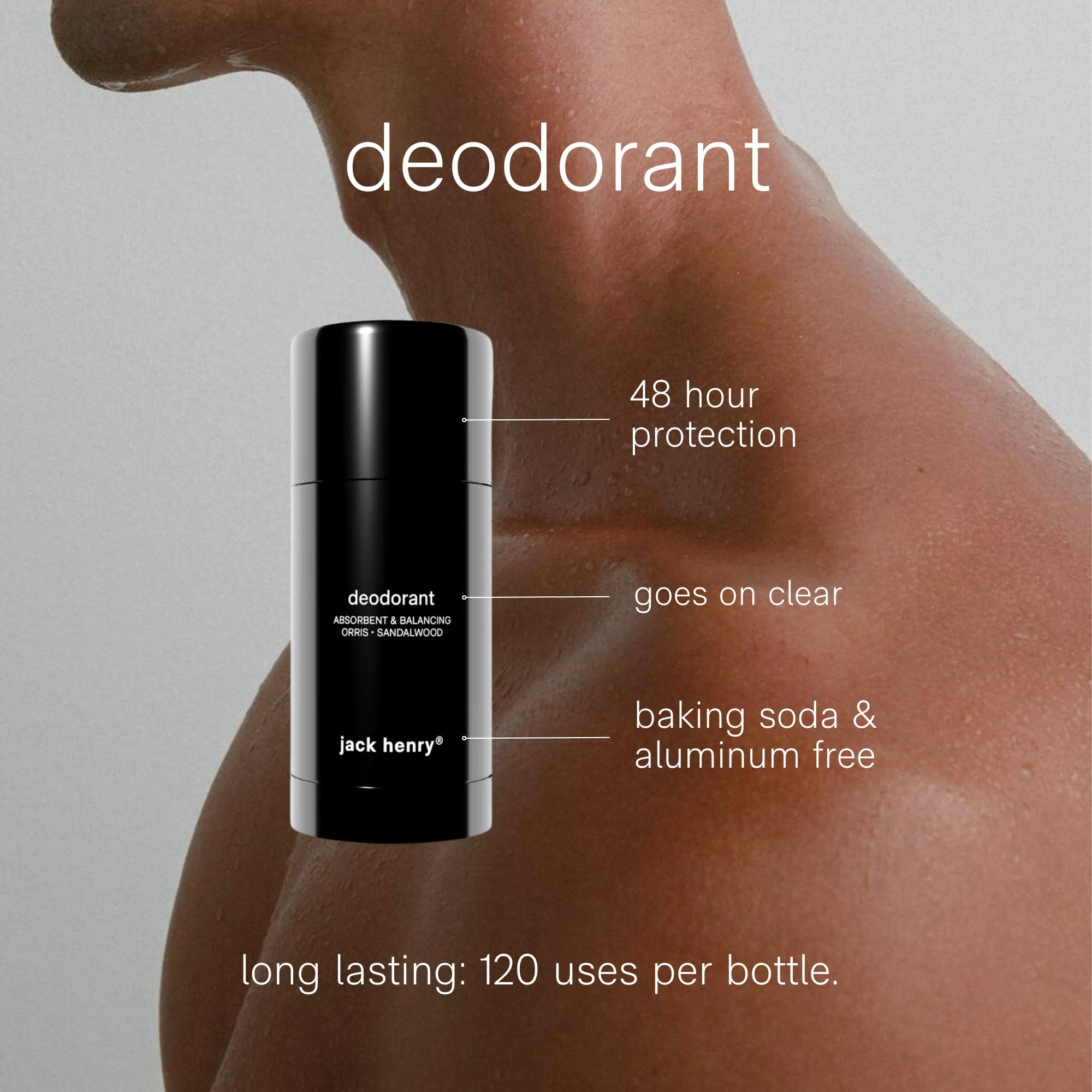 Jack Henry Natural Deodorant - Long Lasting Sandalwood & Pink Pepper - Aluminum Free Deodorant w/ 48-Hour Odor Protection - Creamy Shea Butter & Refreshing Citrus Scent - Deodorant for Men & Women