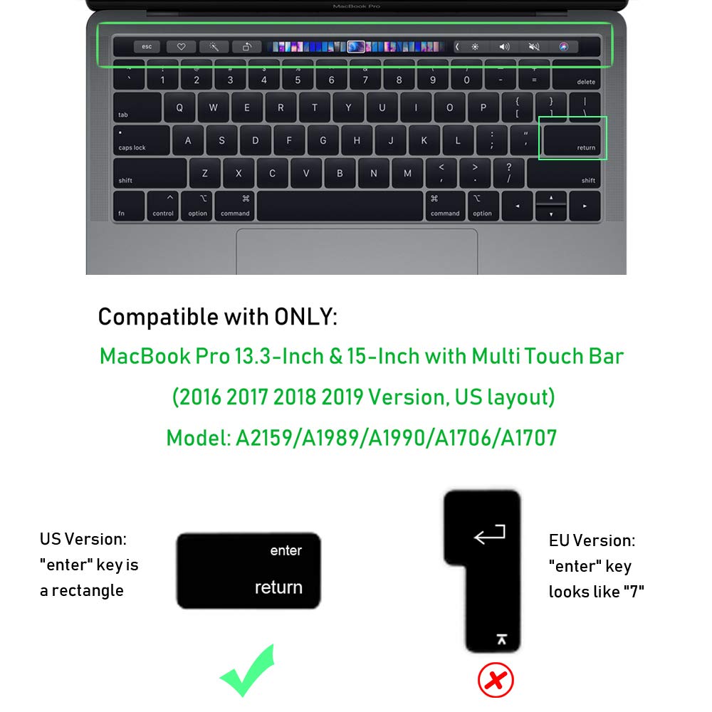 ProElife Blue Gradient Keyboard Cover Ultra Thin Keyboard Protector Skin for MacBook Pro with Touch Bar 13-inch 15-inch (Model A2159, A1989, A1990, A1706, A1707) (2019 2018 2017 2016) (Ombre Blue)