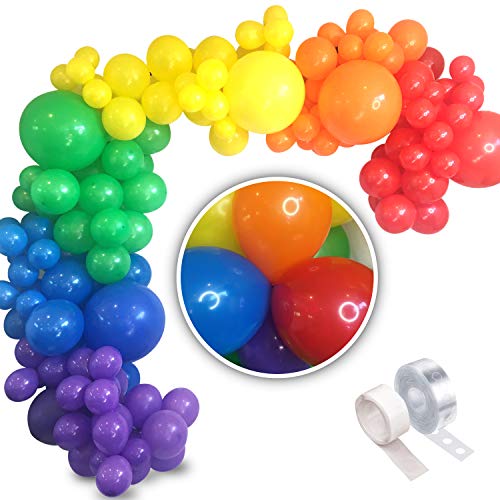 HAPPY- Rainbow Balloon Arch Kit Garland - 186 Pro Quality Latex Primary Color Balloons 4 Assorted Sizes for Full 16ft Rainbow Garland - Cocomelon, Baby Shark, Elmo, Paint, Canticos, or Pride Party