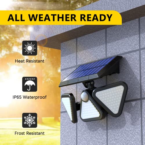 LUSCREAL Solar Lights for Outside, 180LED Motion Sensor Outdoor Lights, 270° Wide Angle Solar Motion Lights Outdoor IP65 Waterproof, 3 Heads Outdoor Solar Security Lights for Garage Yard Patio, 1Pack