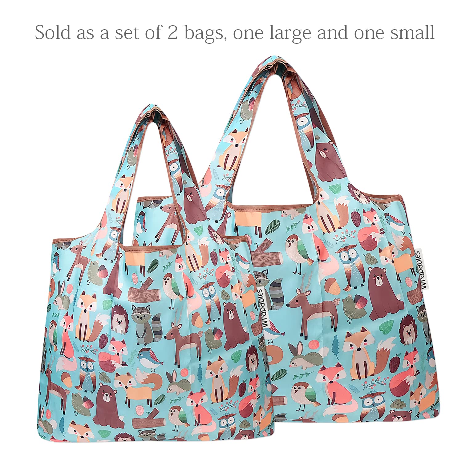 allydrew Large & Small Foldable Tote Nylon Reusable Grocery Bags, Set of 2, Wilderness Animals