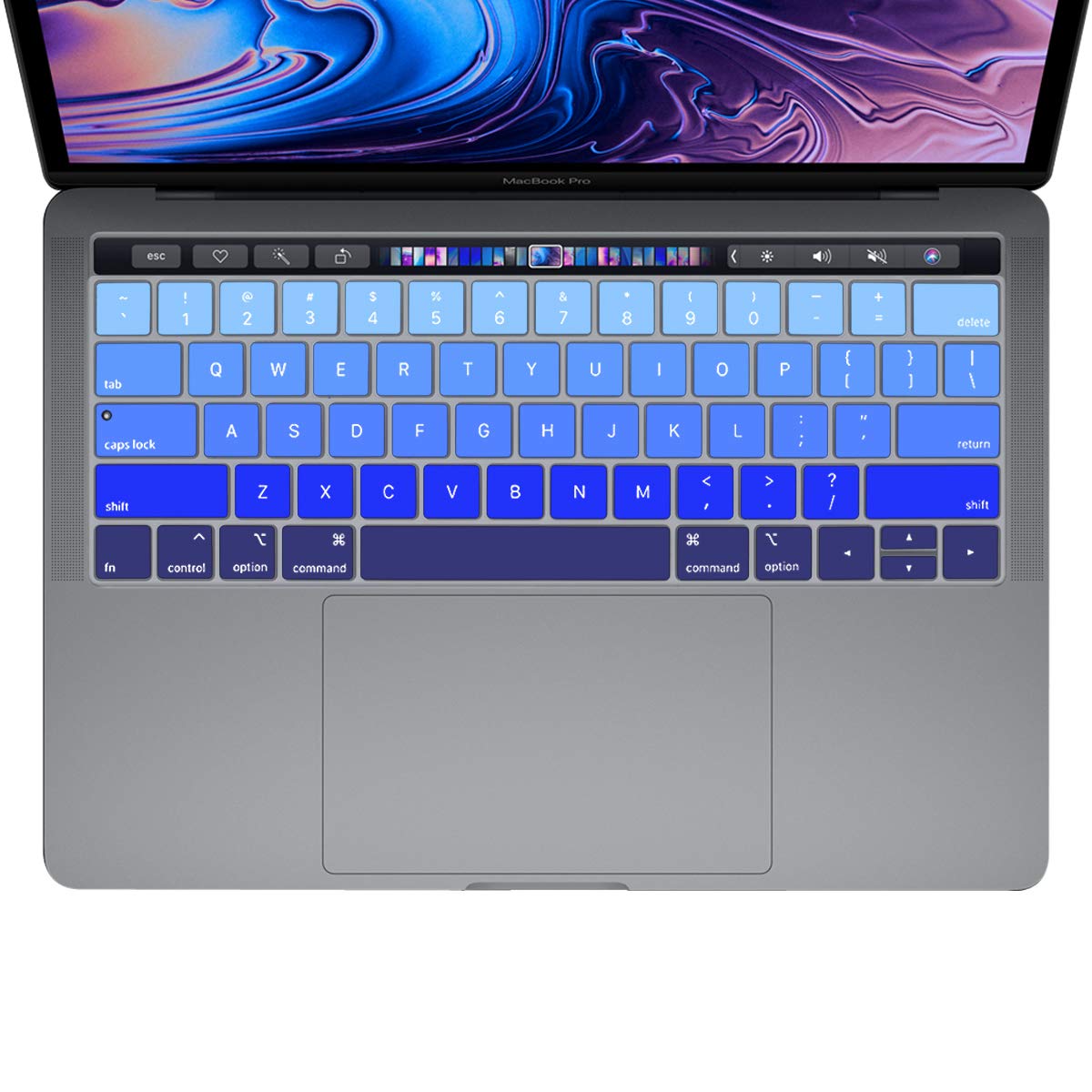 ProElife Blue Gradient Keyboard Cover Ultra Thin Keyboard Protector Skin for MacBook Pro with Touch Bar 13-inch 15-inch (Model A2159, A1989, A1990, A1706, A1707) (2019 2018 2017 2016) (Ombre Blue)