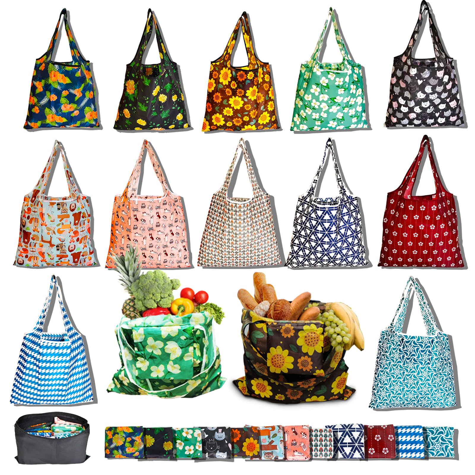 RUIPBOTE 12 Pack Reusable Grocery Bag, Foldable Shopping Bag, Large Capacity Gift Tote Bag, Storage Bag for Groceries (12pcs Color mixing)