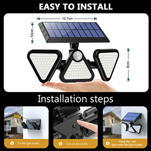 LUSCREAL Solar Lights for Outside, 180LED Motion Sensor Outdoor Lights, 270° Wide Angle Solar Motion Lights Outdoor IP65 Waterproof, 3 Heads Outdoor Solar Security Lights for Garage Yard Patio, 1Pack
