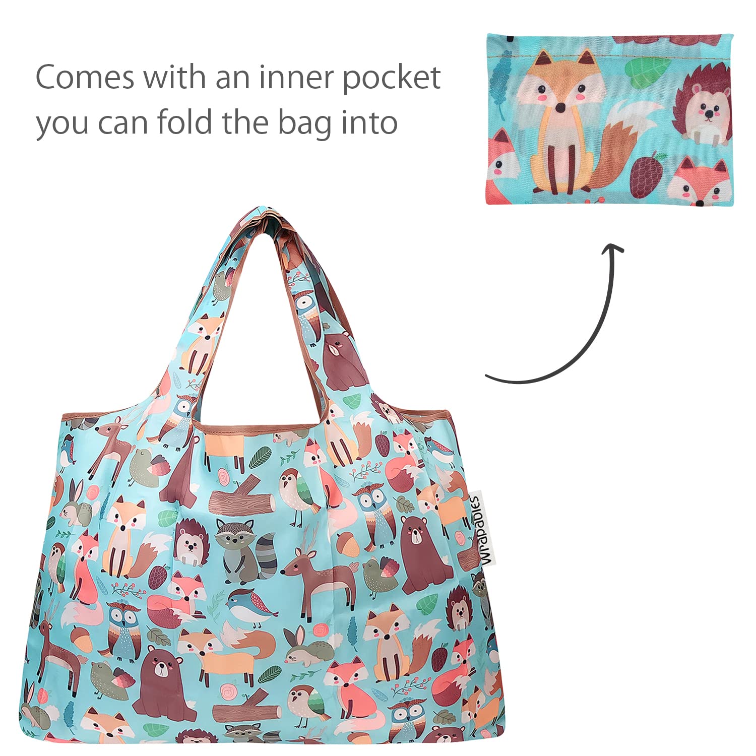 allydrew Large & Small Foldable Tote Nylon Reusable Grocery Bags, Set of 2, Wilderness Animals