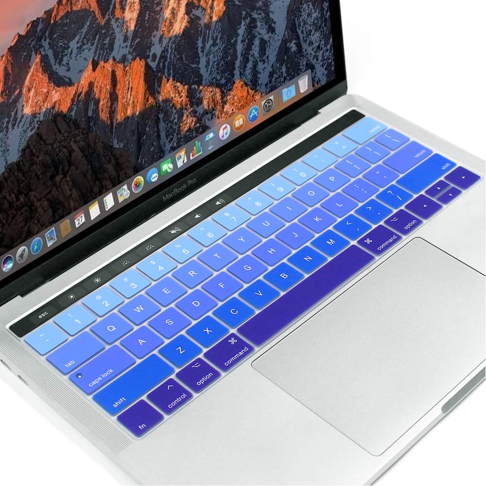 ProElife Blue Gradient Keyboard Cover Ultra Thin Keyboard Protector Skin for MacBook Pro with Touch Bar 13-inch 15-inch (Model A2159, A1989, A1990, A1706, A1707) (2019 2018 2017 2016) (Ombre Blue)