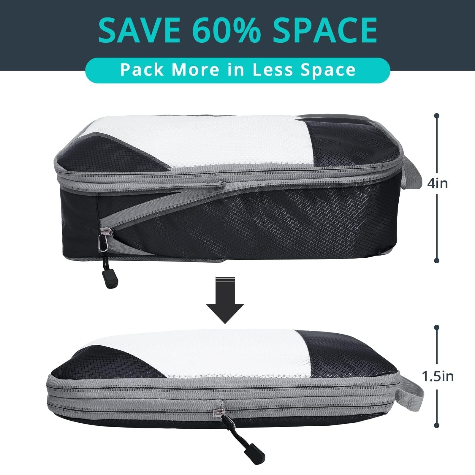 NICOSHOW 3 Set Compression Packing Cubes, Packing Cubes for Travel Compression, Compressible Packing Cubes Travel Essentials, Packing Organizers for Carry-on Luggage Suitcase, Black