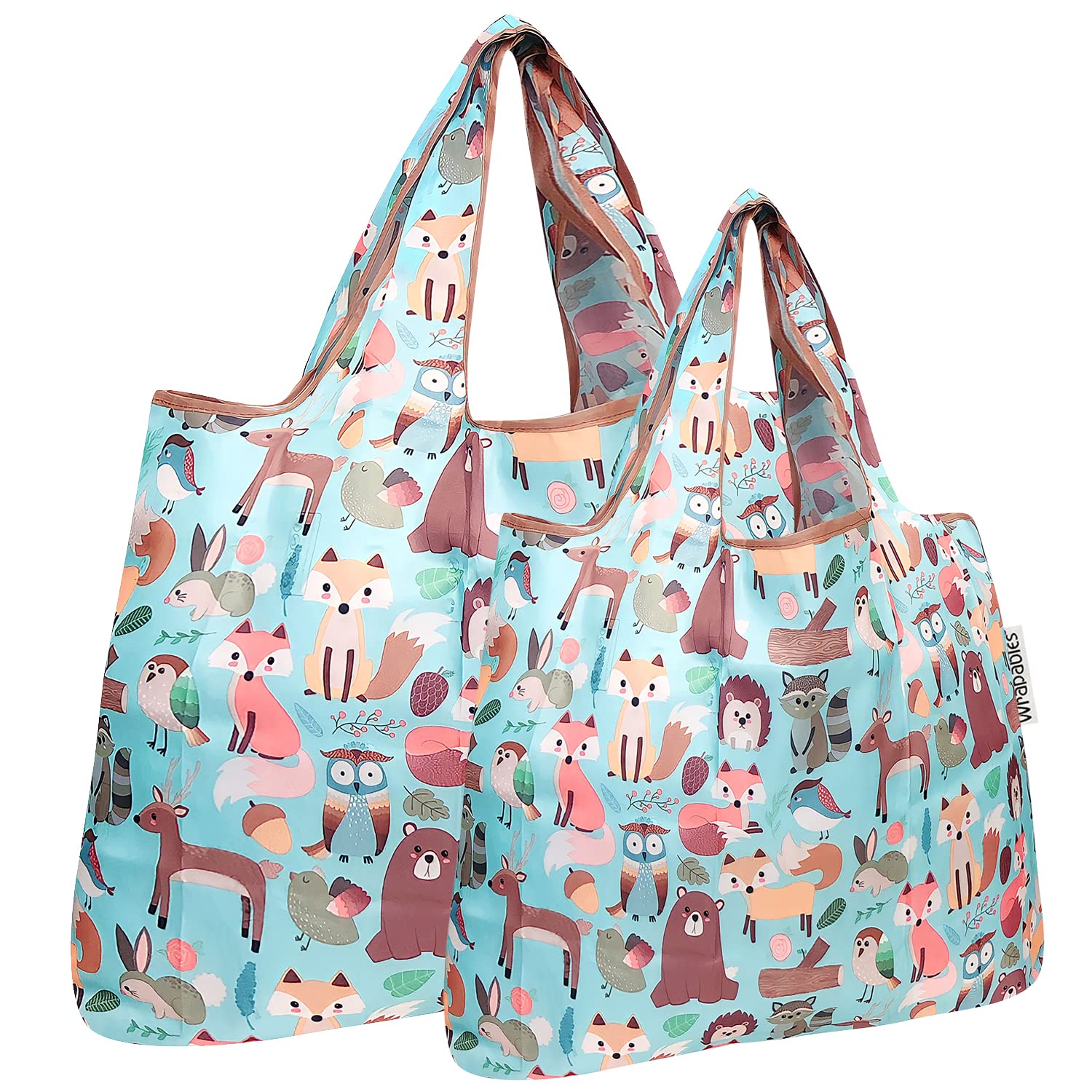 allydrew Large & Small Foldable Tote Nylon Reusable Grocery Bags, Set of 2, Wilderness Animals