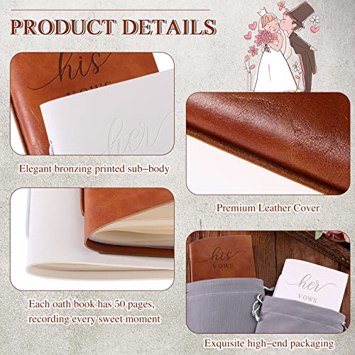 2 Pcs Wedding Vow Books His and Hers Vow Books Vow Notebook for Wedding Vows Journal Wedding Day Officiant Book 5.9 x 3.9 Inch, Bridal Shower Gifts, Wedding Keepsake, 50 Pages/Pcs (White, Brown)