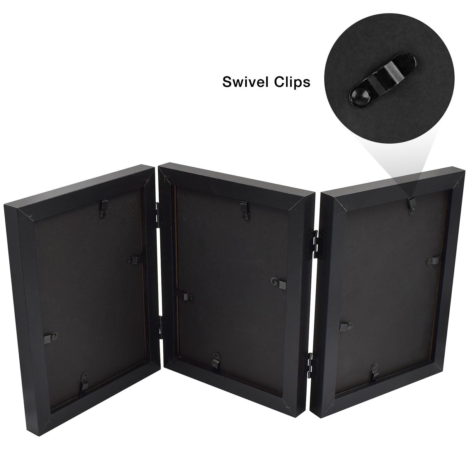 Frametory 5x7 Triple Picture Frames, Trifold Photos Frame Collage, Hinged Picture Frames with Glass Front Tabletop Display (Black, 1 Pack)