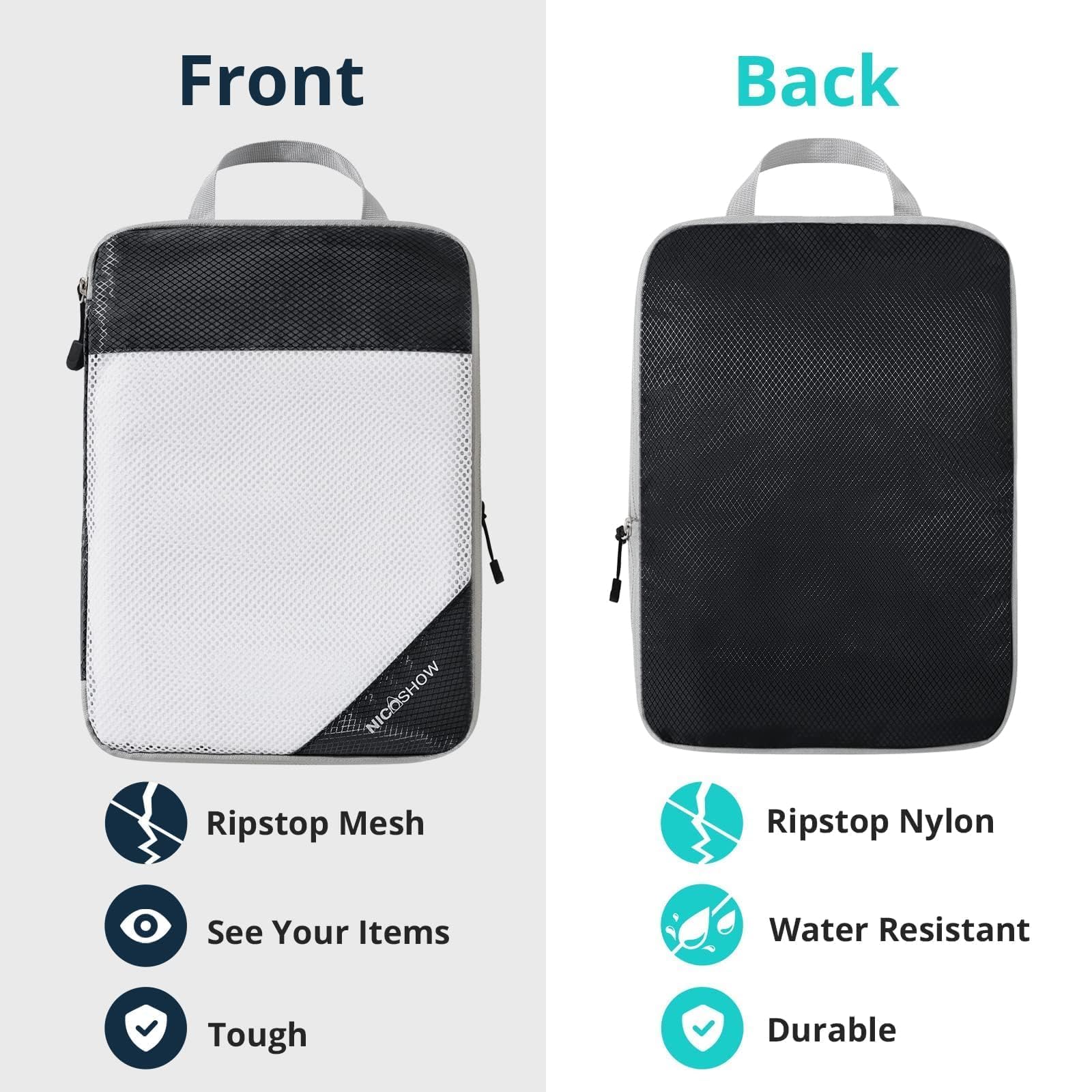 NICOSHOW 3 Set Compression Packing Cubes, Packing Cubes for Travel Compression, Compressible Packing Cubes Travel Essentials, Packing Organizers for Carry-on Luggage Suitcase, Black