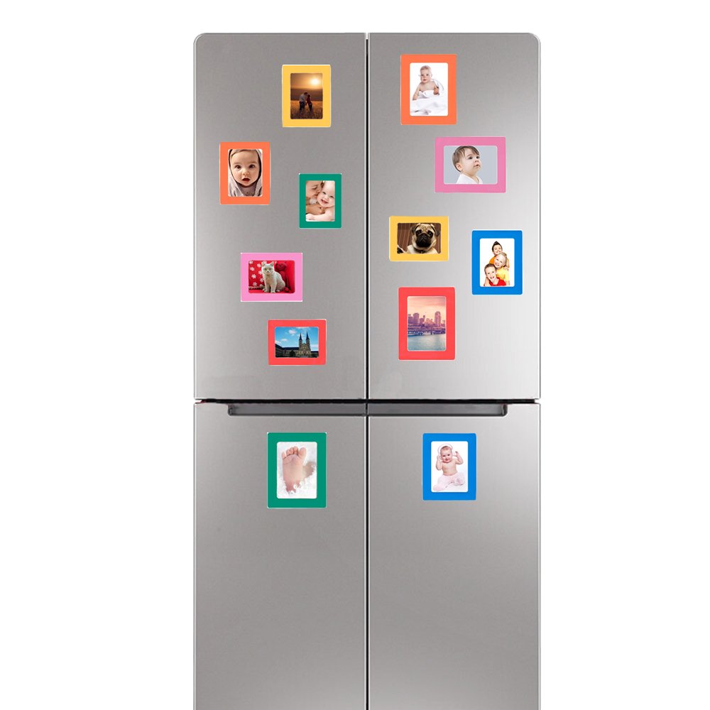 Raxwalker 12 Magnetic Photo Frames Refrigerator Magnets Holds 4x6 3.5x5 2.5x3.5 Inches Picture for Home Office School Lock Storage(Colorful)