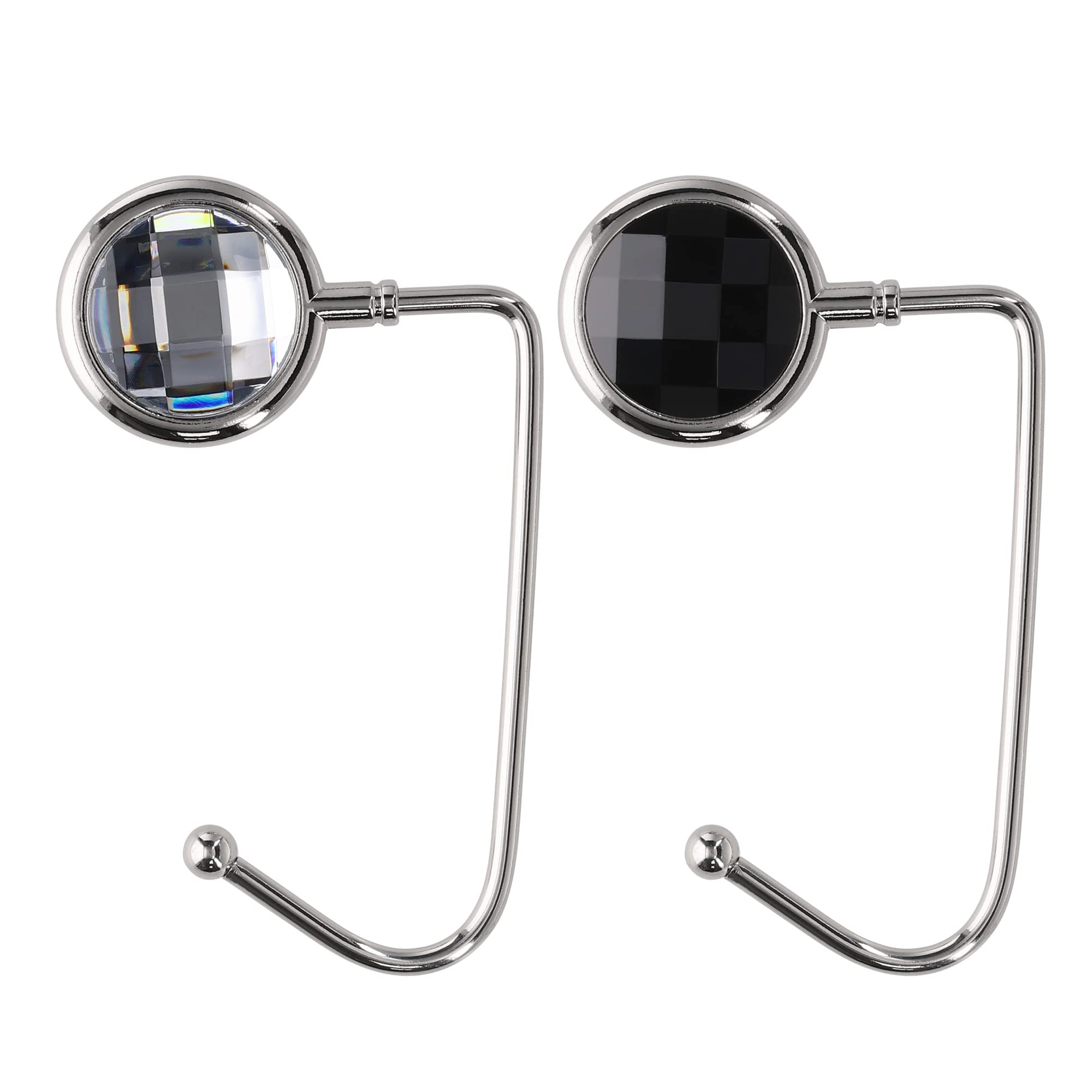 kwmobile Purse Hooks for Table - Set of 2 Handbag Hook Holder Hanger for Tables Desk Restaurants - Diamond Handbag Hook Black/White/Silver